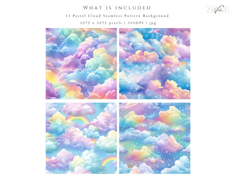 Pastel Rainbow Clouds Background Dreamy Sky Digital Paper, Printable ...