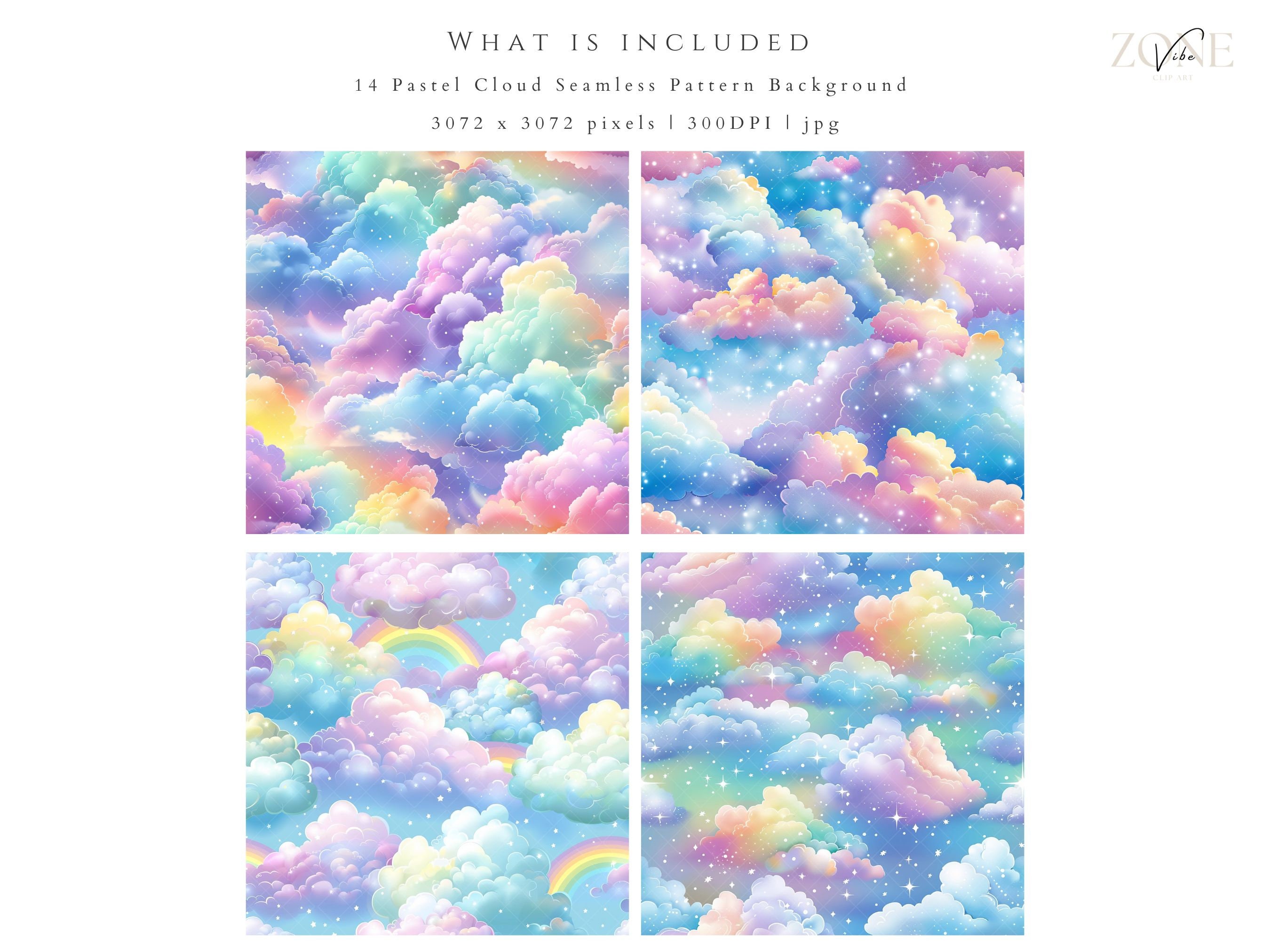 Pastel Rainbow Clouds Background Dreamy Sky Digital Paper, Printable ...