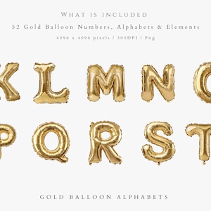 Gold Foil Balloons Numbers and Alphabet Clipart Party Bundle for ...