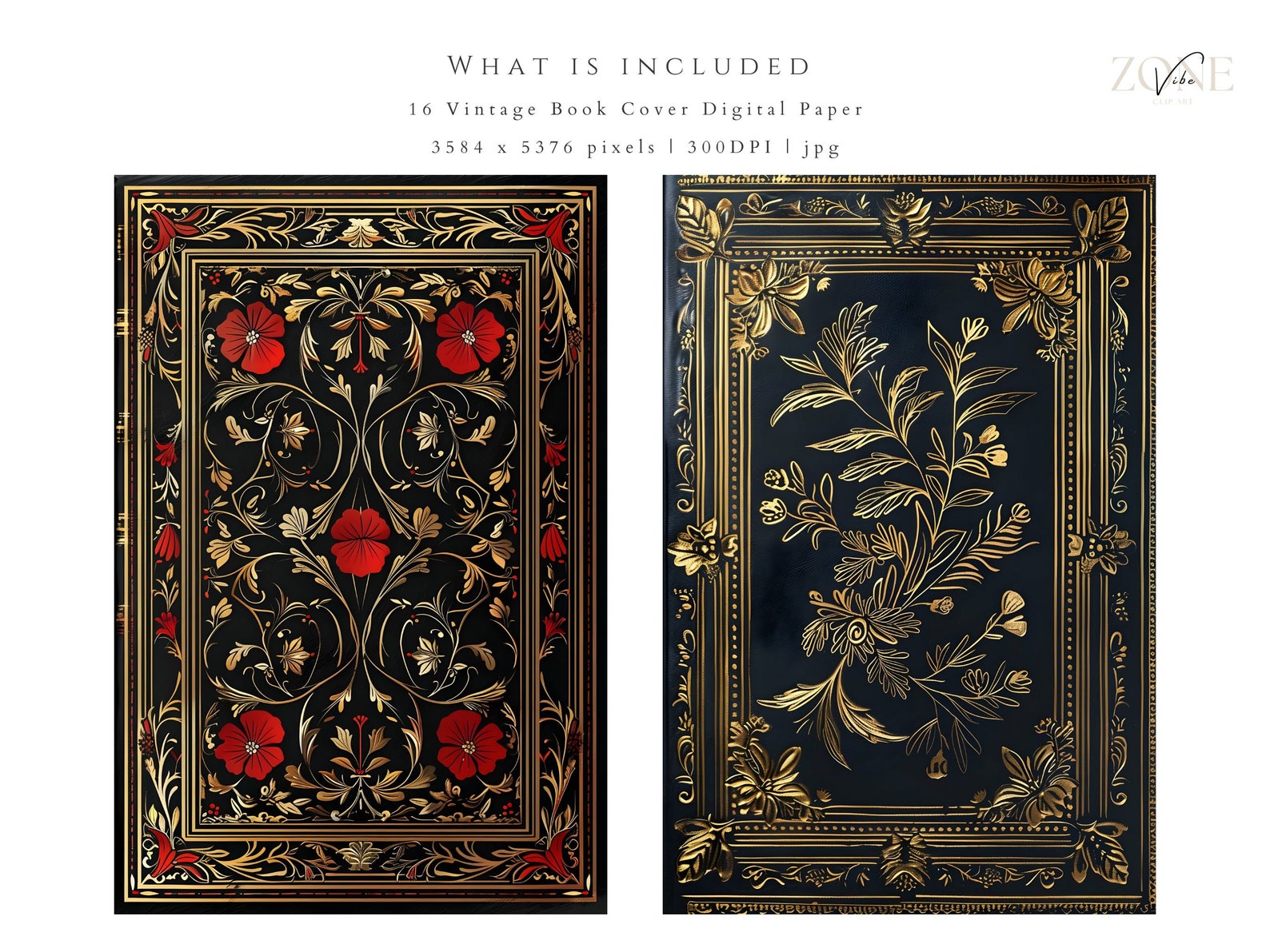 Book Covers Digital Paper for Ebook Mockup Vintage Gold Frame ...