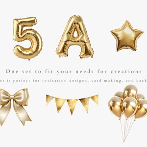 Gold Foil Balloons Numbers and Alphabet Clipart Party Bundle for ...