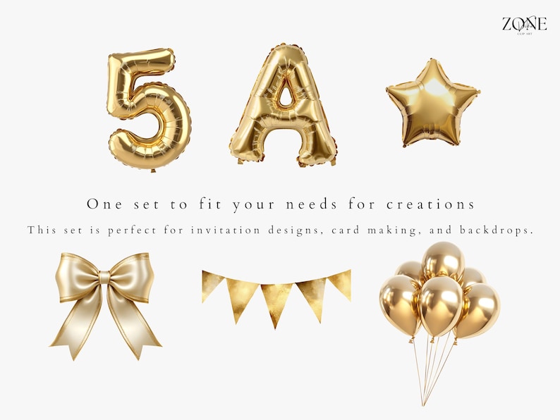 Gold Foil Balloons Numbers and Alphabet Clipart Party Bundle for ...