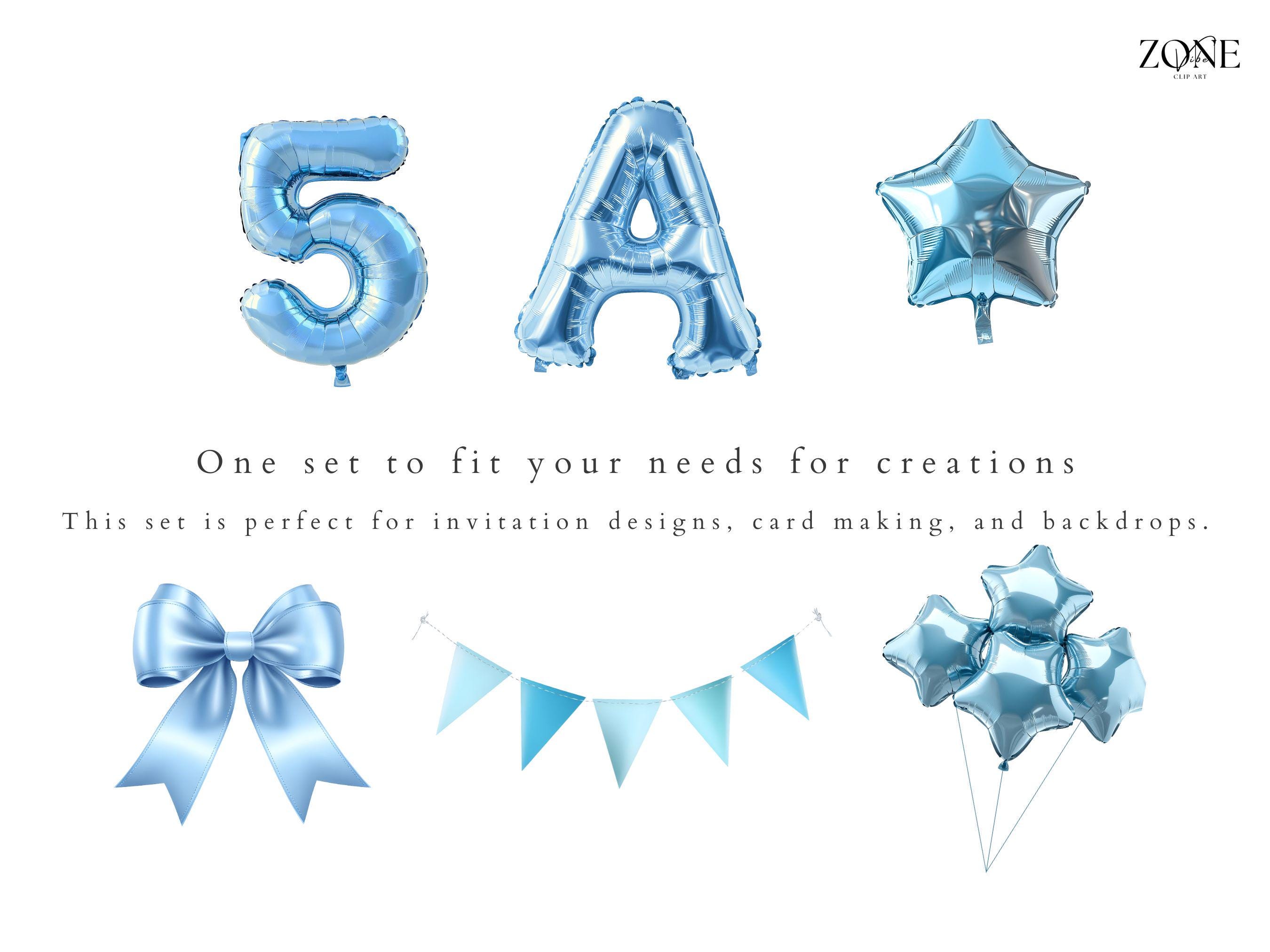 Sky Blue Balloon Alphabet Numbers Clipart, Baby Shower Balloon Clipart ...