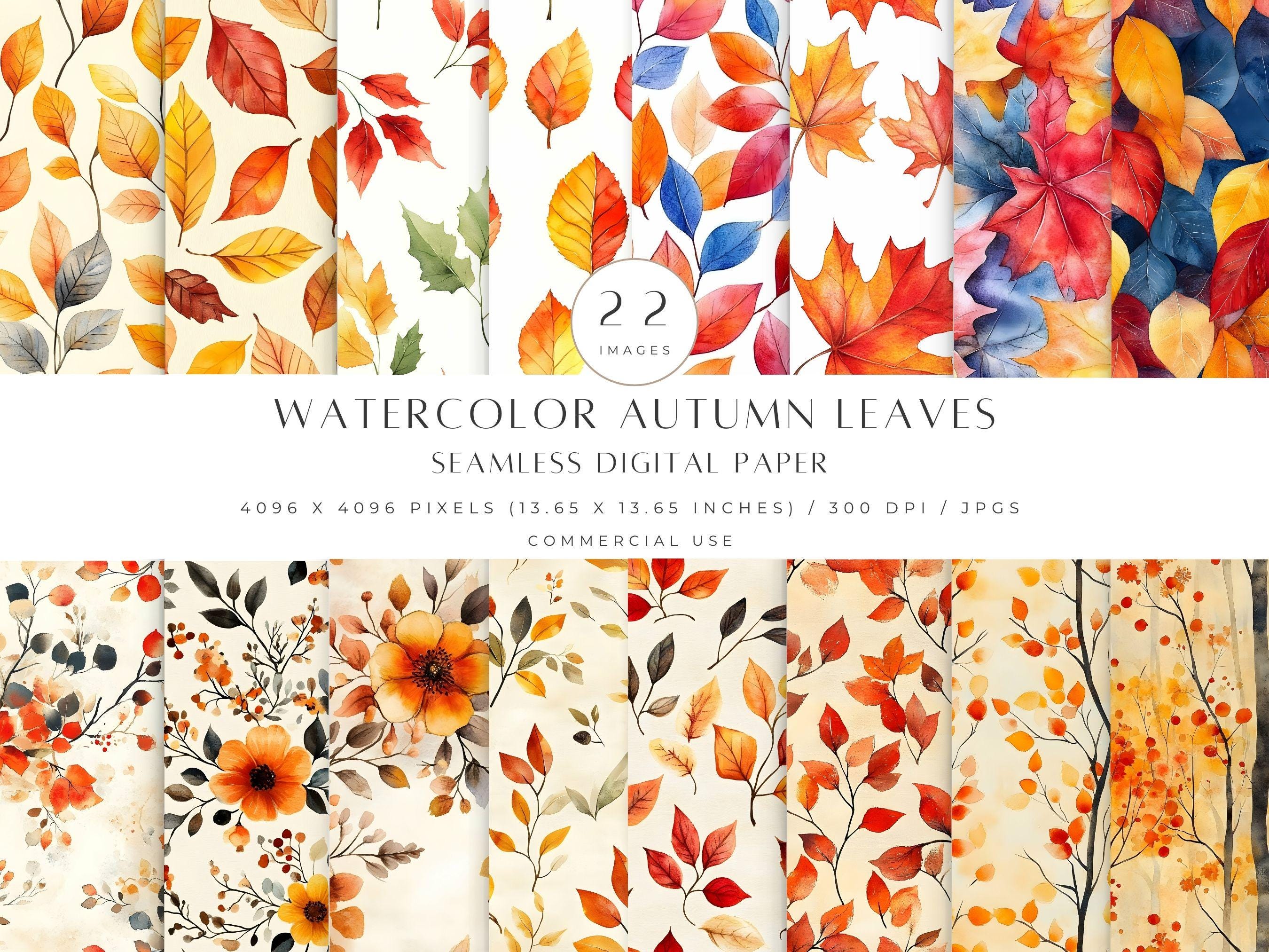 Fall Leaves Digital Paper Watercolor Autumn Background, Fall Junk ...