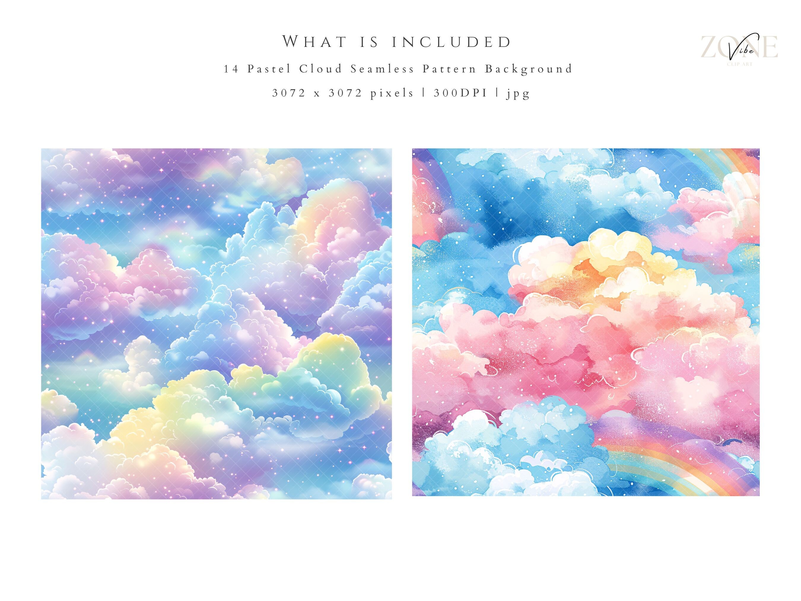 Pastel Rainbow Clouds Background Dreamy Sky Digital Paper, Printable ...