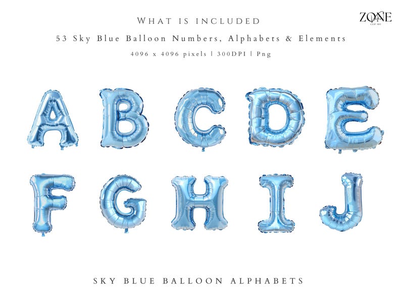 Sky Blue Balloon Alphabet Numbers Clipart, Baby Shower Balloon Clipart ...