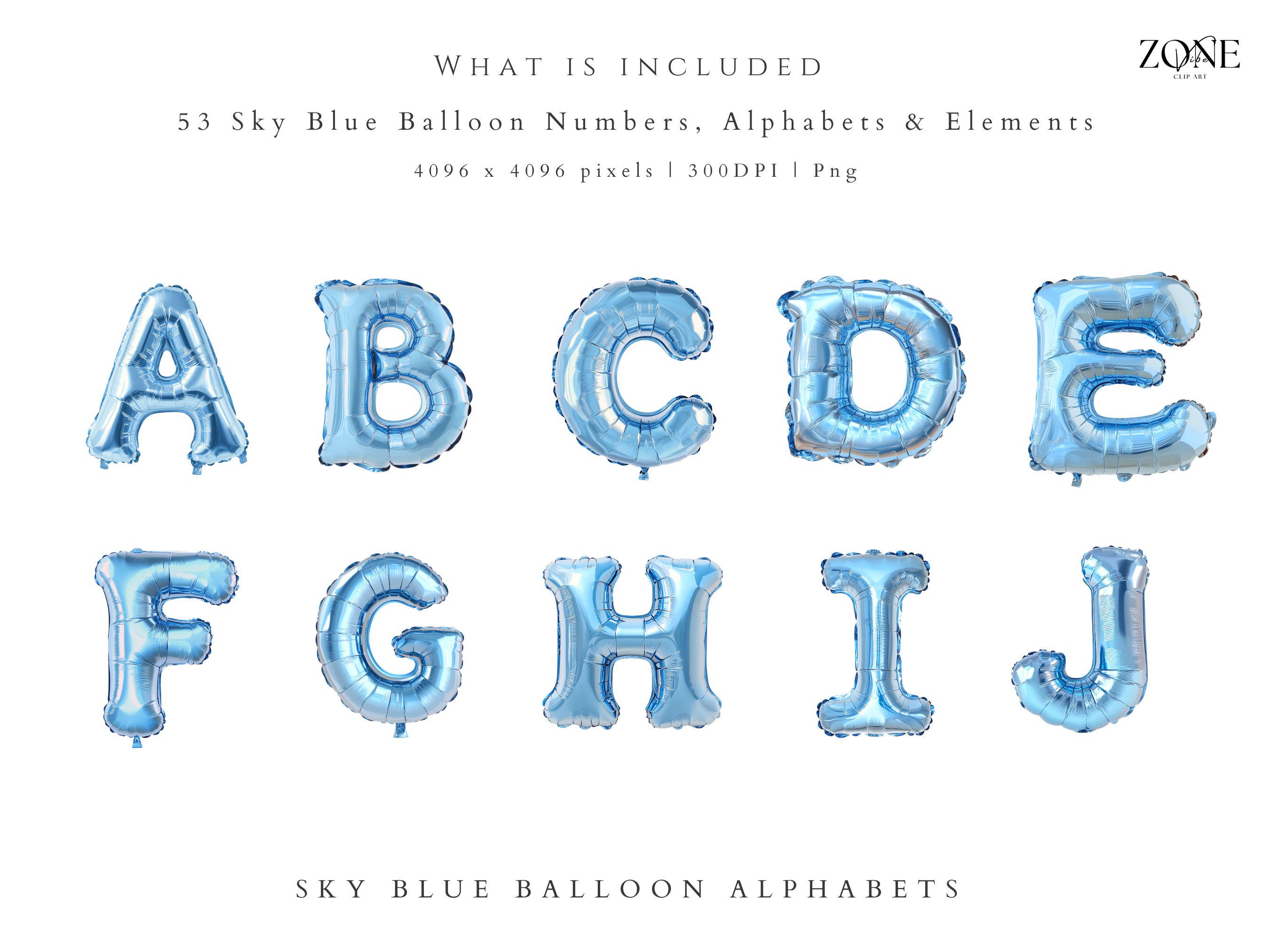 Sky Blue Balloon Alphabet Numbers Clipart, Baby Shower Balloon Clipart ...