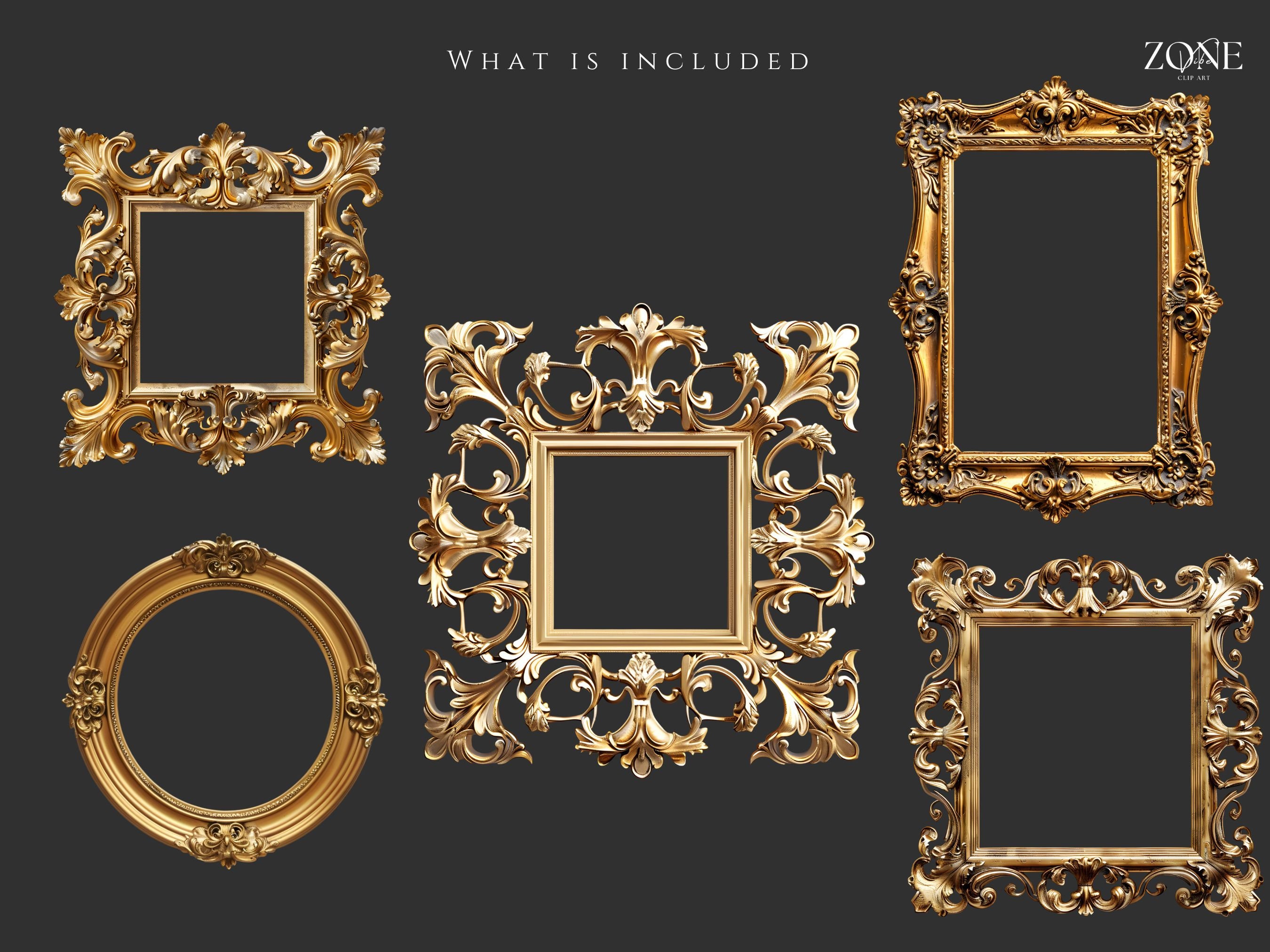 Vintage Gold Frames Clipart, Baroque Antique Frame Clip Art PNG, Junk ...