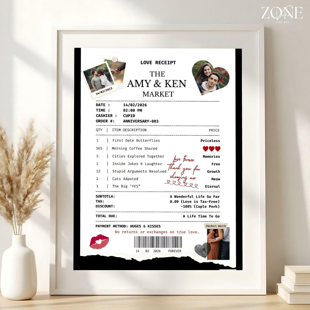 Custom Love Receipt Poster Template | Funny Anniversary Gift for Couple ...