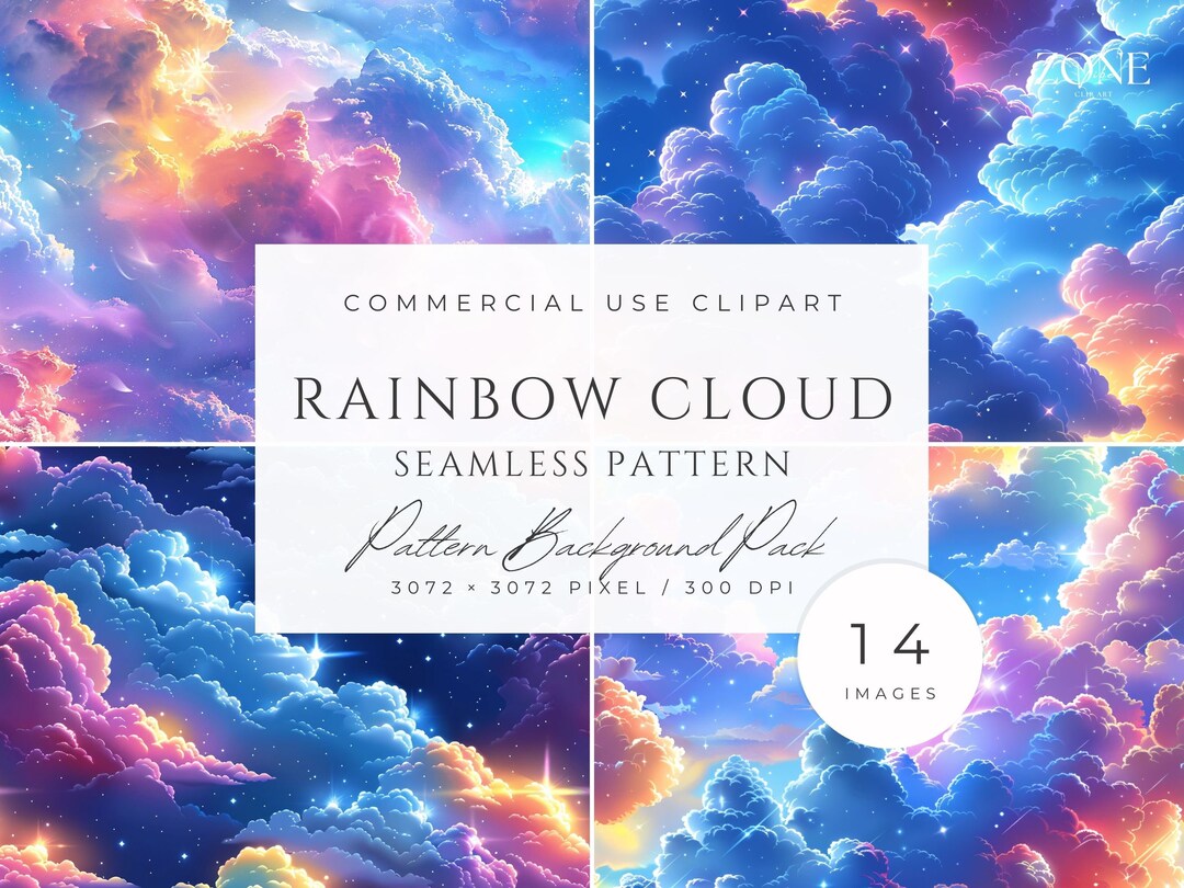 Rainbow Clouds Seamless Background, Dreamy Sky Wallpaper Cloud Digital ...