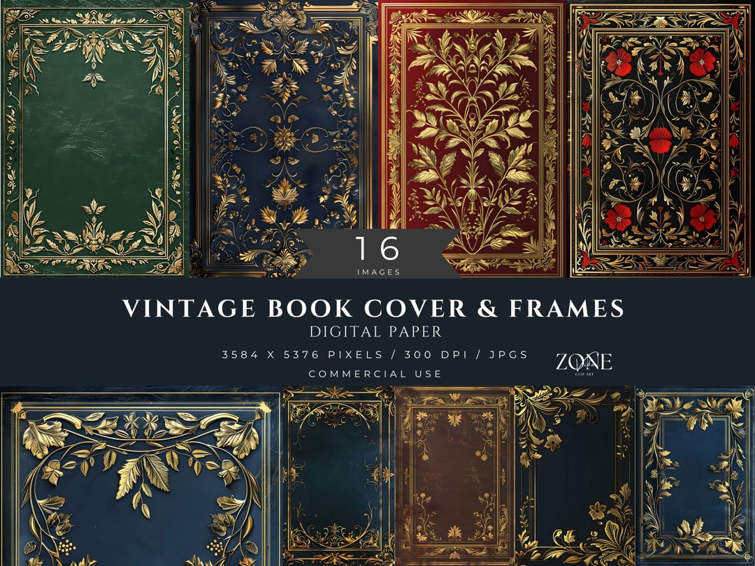 Book Covers Digital Paper for Ebook Mockup Vintage Gold Frame ...