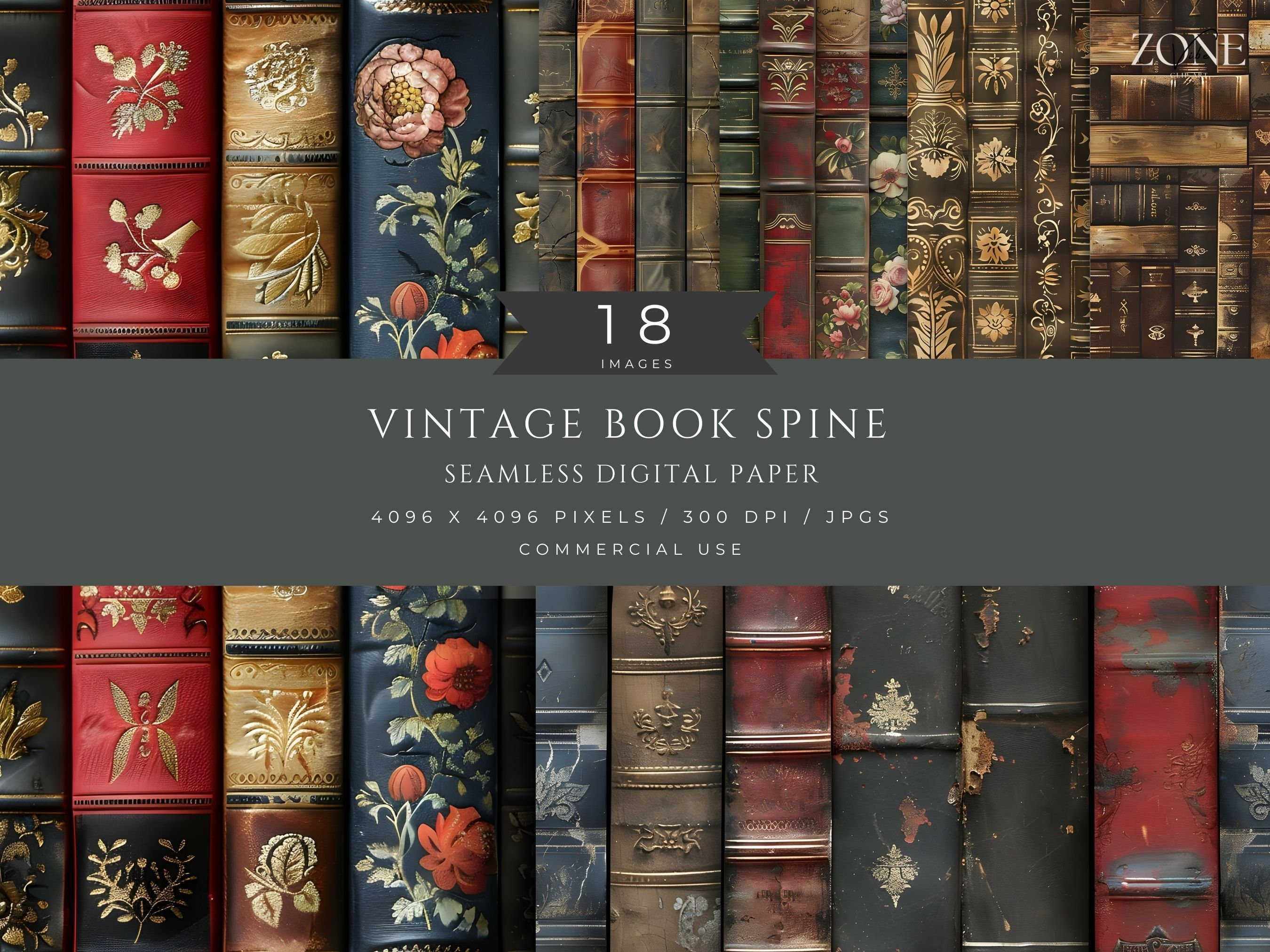 Vintage Book Spine Digital Paper, Ebook Mockup Decorative Book Covers ...