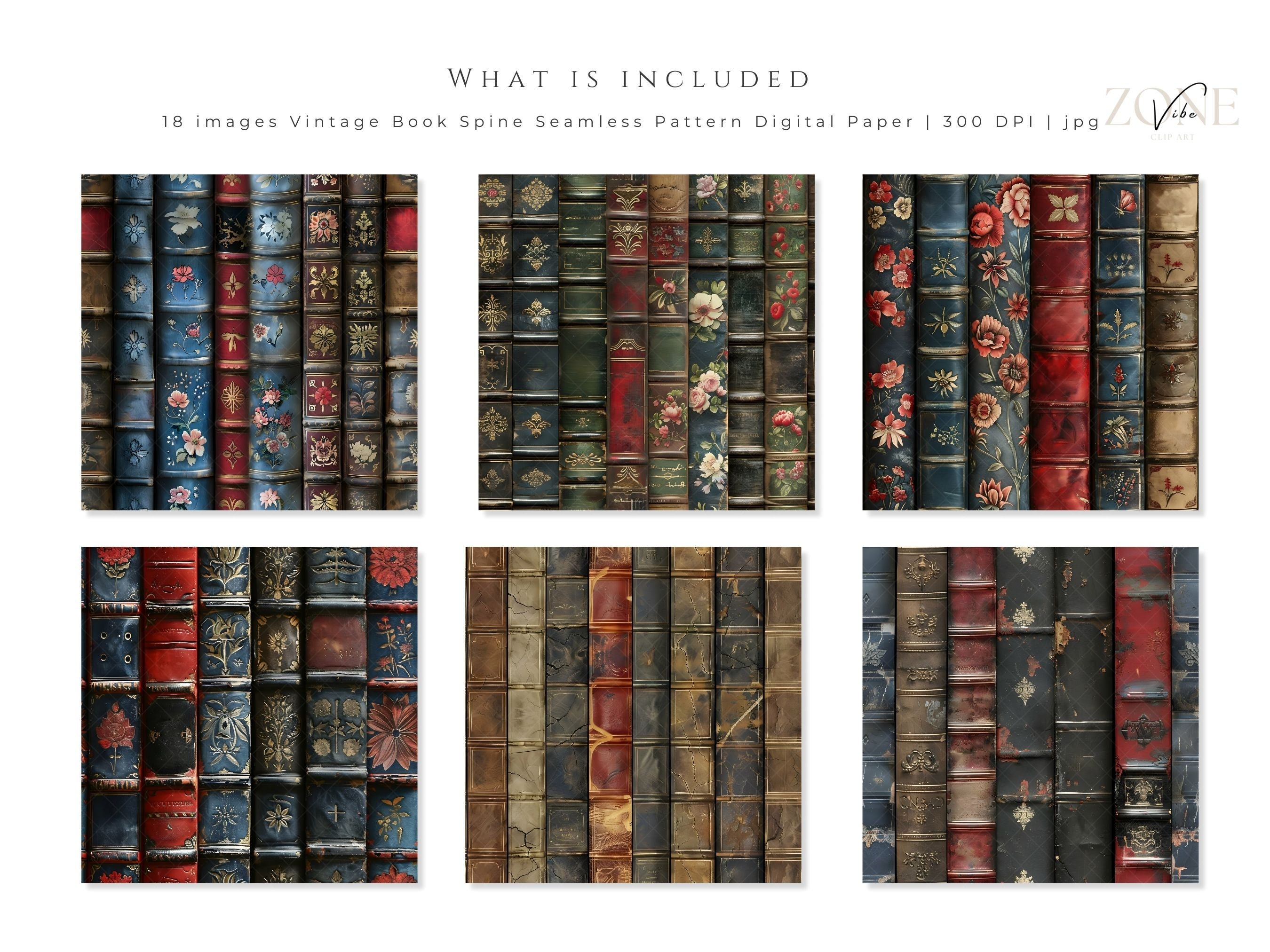 Vintage Book Spine Digital Paper, Ebook Mockup Decorative Book Covers ...