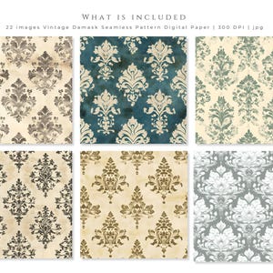 Vintage Damask Digital Paper, Brocade Damask Fabric Design, Rustic ...