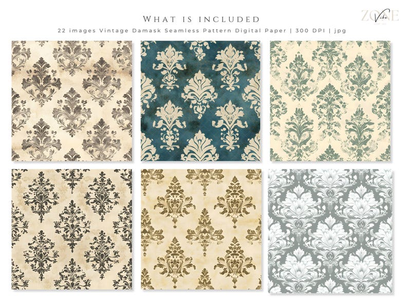Vintage Damask Digital Paper, Brocade Damask Fabric Design, Rustic ...