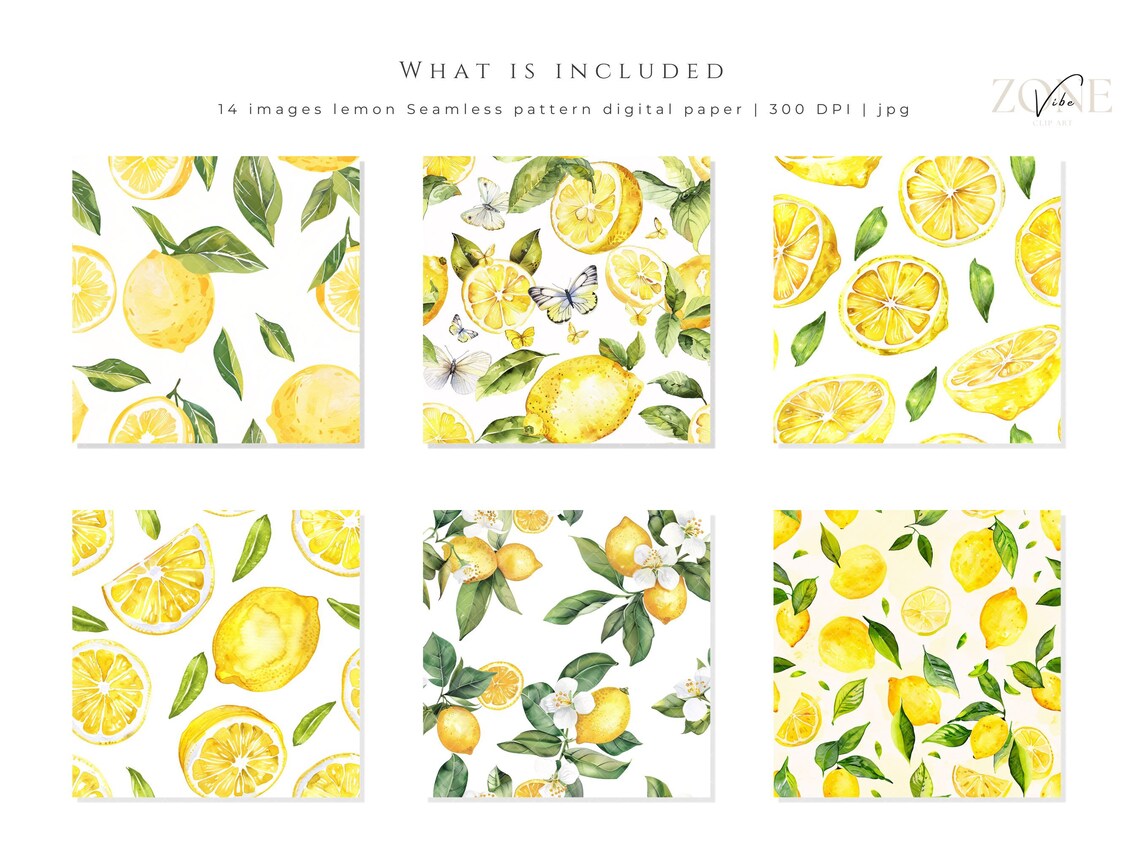 Watercolor Lemon Digital Paper Seamless Pattern, Lemon Print Collection ...