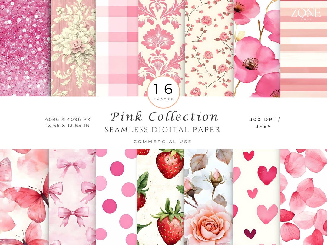 Pink Pattern Backdrop, Girls Digital Papers for Pink Baby Shower, Pink ...