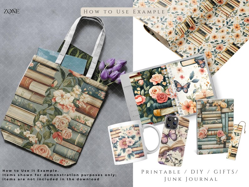 Vintage Books Digital Paper for Padded Book Sleeve Design, Reading ...