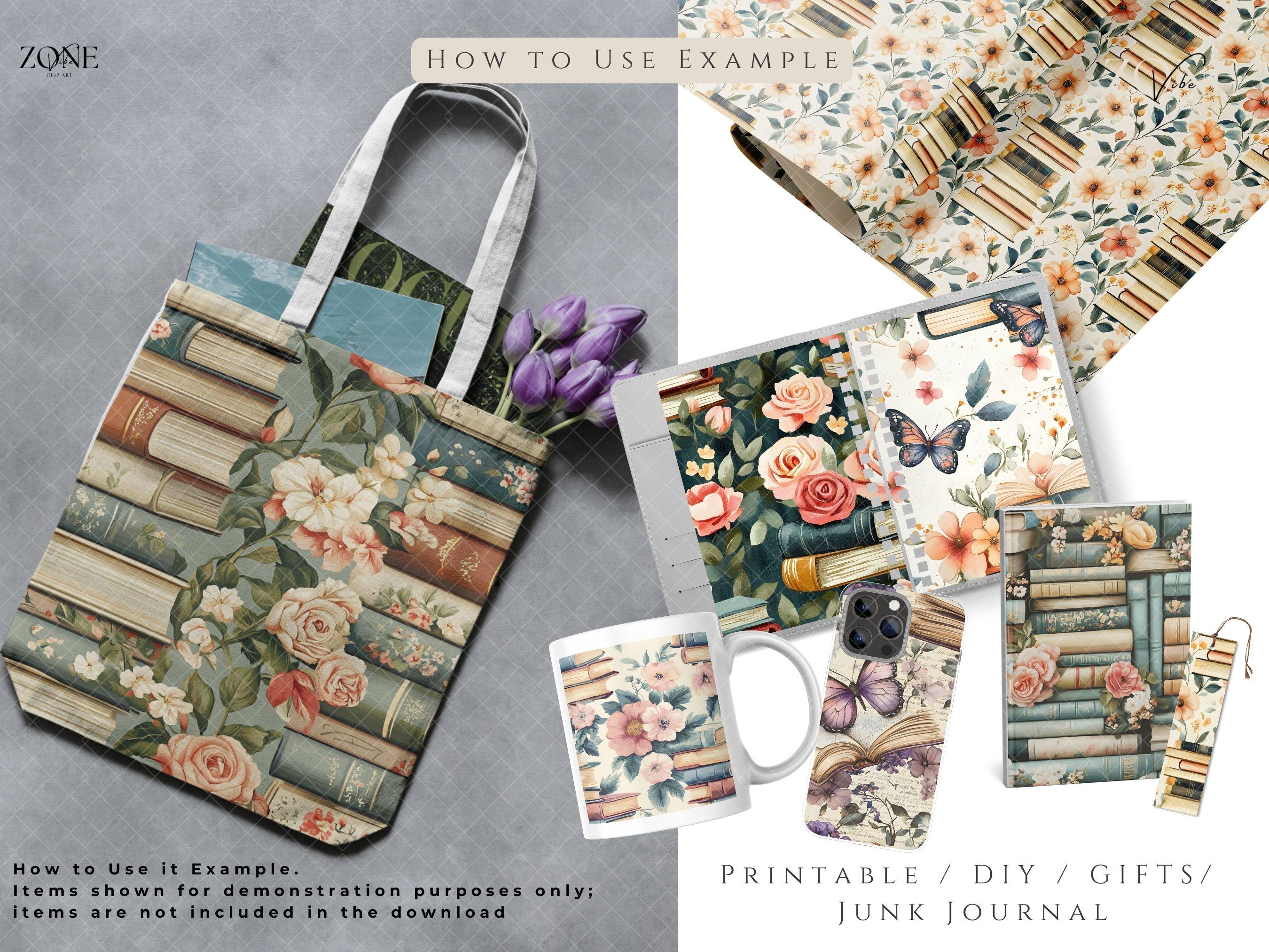 Vintage Books Digital Paper for Padded Book Sleeve Design, Reading ...