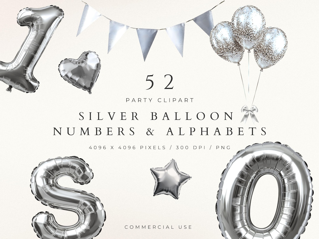 Silver Foil Balloon Numbers and Alphabet Party Bundle for Wedding ...