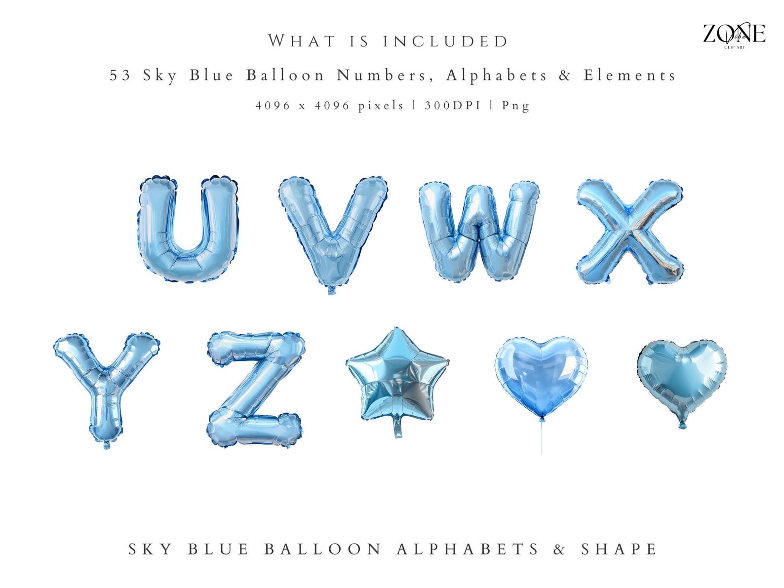 Sky Blue Balloon Alphabet Numbers Clipart, Baby Shower Balloon Clipart ...