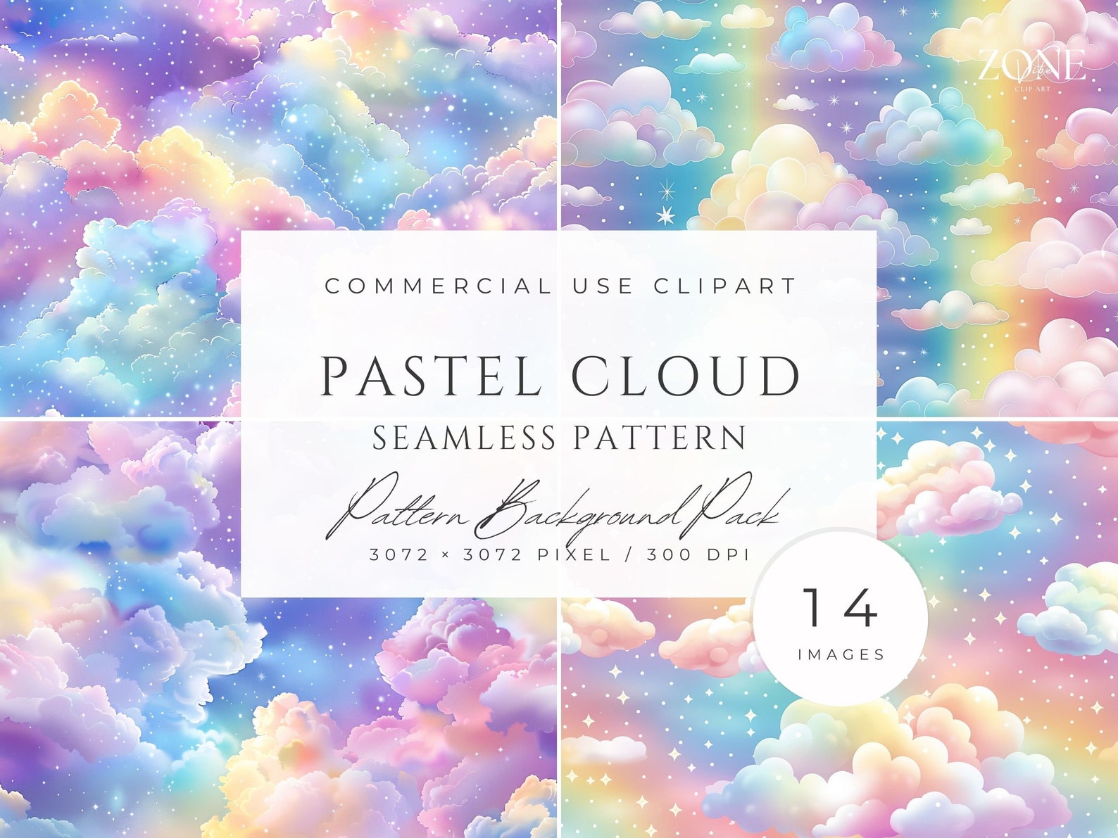Pastel Rainbow Clouds Background Dreamy Sky Digital Paper, Printable ...