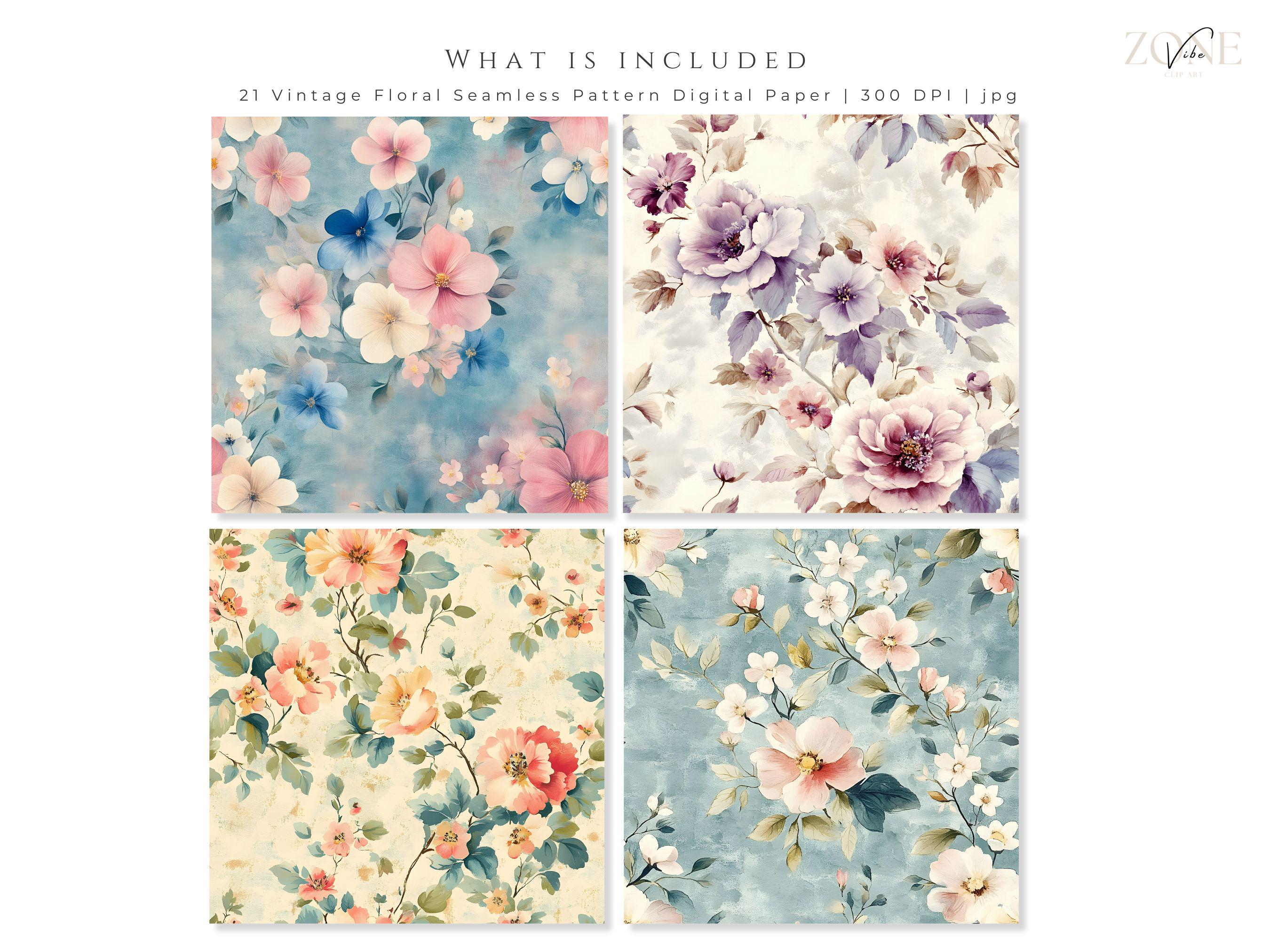 Shabby Chic Flowers Digital Papers, Vintage Floral Fabric, Printable ...