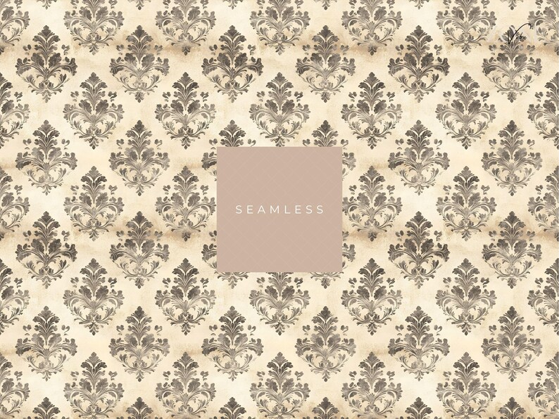 Vintage Damask Digital Paper, Brocade Damask Fabric Design, Rustic ...