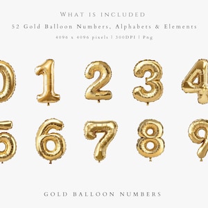 Gold Foil Balloons Numbers and Alphabet Clipart Party Bundle for ...