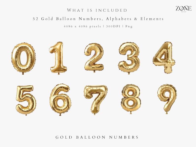 Gold Foil Balloons Numbers and Alphabet Clipart Party Bundle for ...