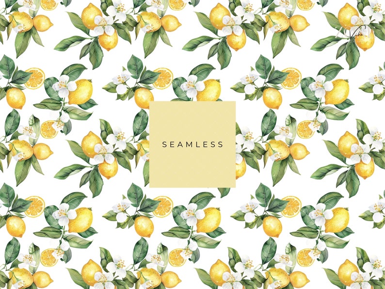 Watercolor Lemon Digital Paper Seamless Pattern, Lemon Print Collection ...