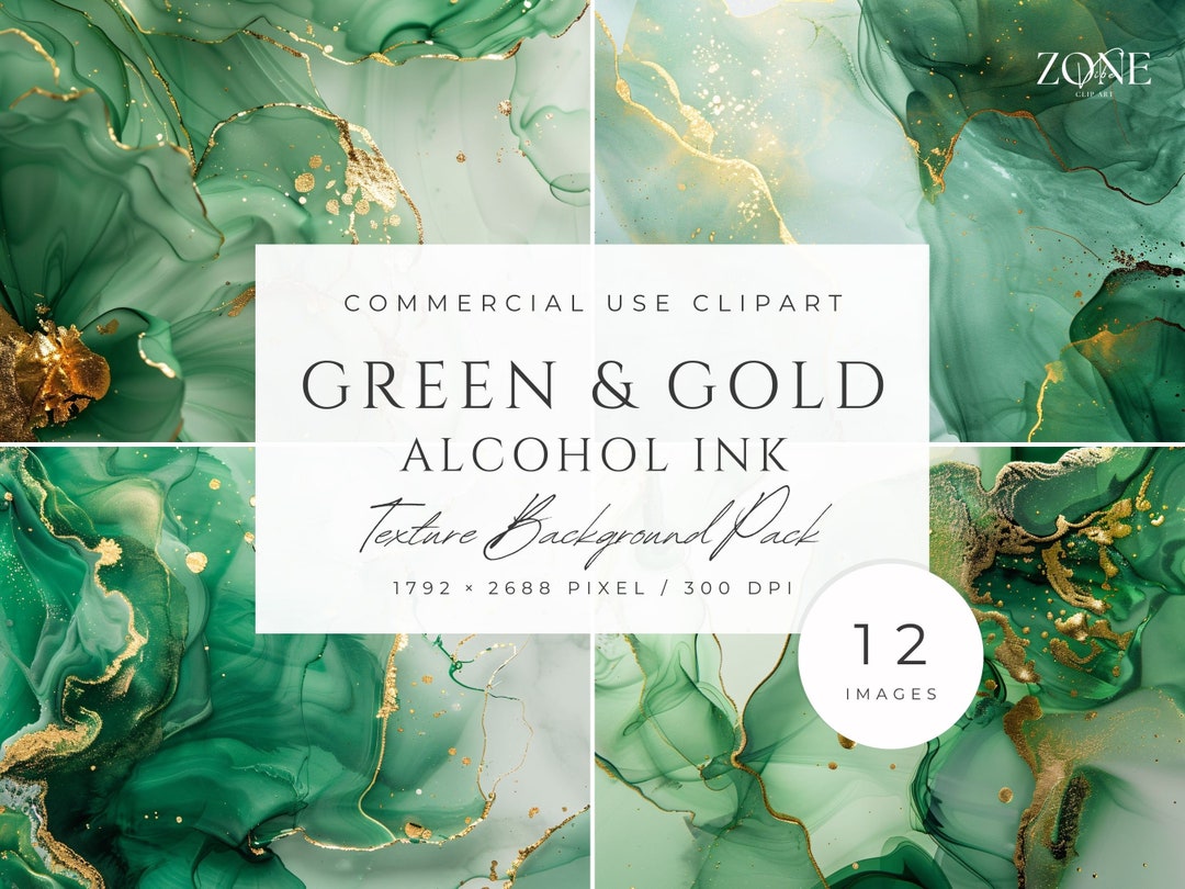 Green Alcohol Ink Gold Foil Textures Backgrounds, Abstract Texture ...