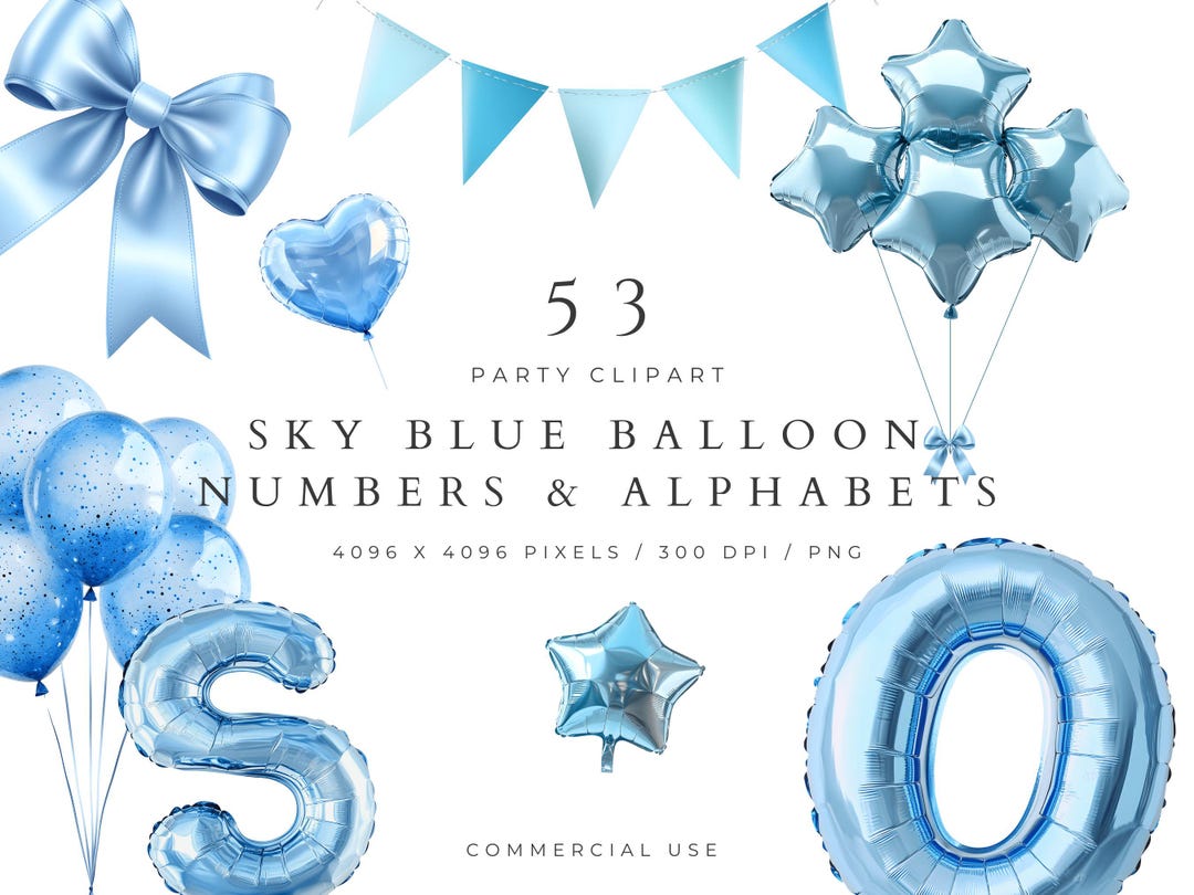 Sky Blue Balloon Alphabet Numbers Clipart, Baby Shower Balloon Clipart ...