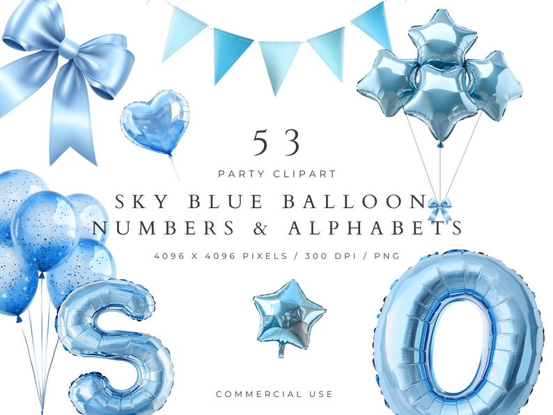 Sky Blue Balloon Alphabet Numbers Clipart, Baby Shower Balloon Clipart ...