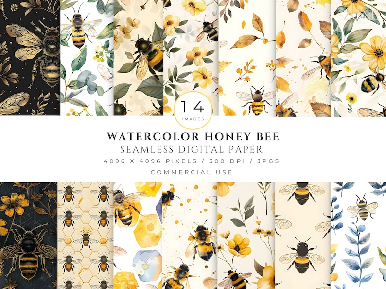 Watercolor Bee Digital Paper Seamless Pattern Printable Bee Theme ...