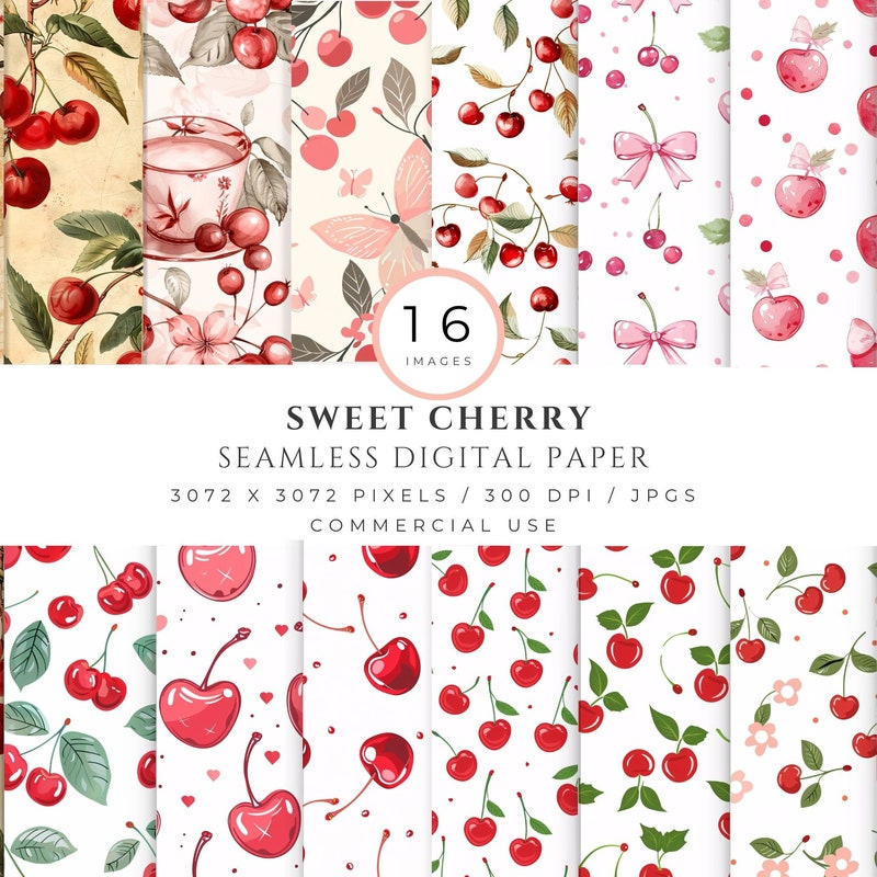 Cherry Digital Paper - Etsy