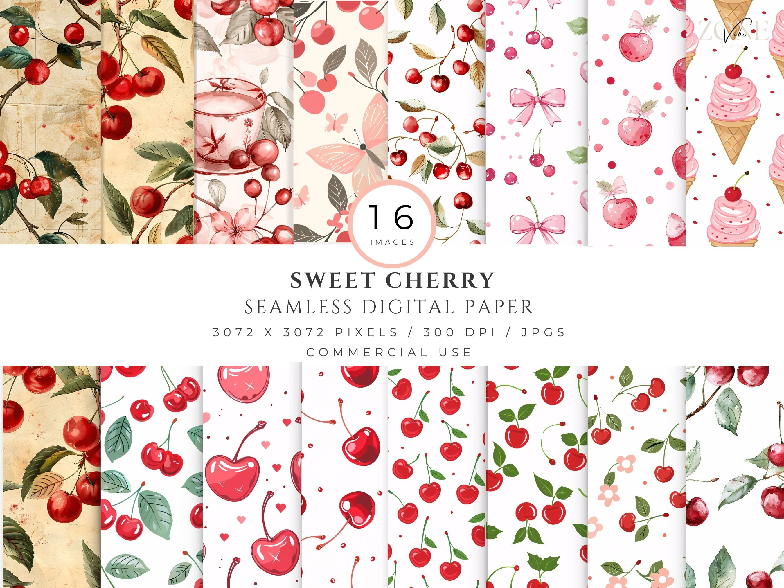 Cute Cherry Digital Paper Seamless Pattern Sweet Cherries Print ...