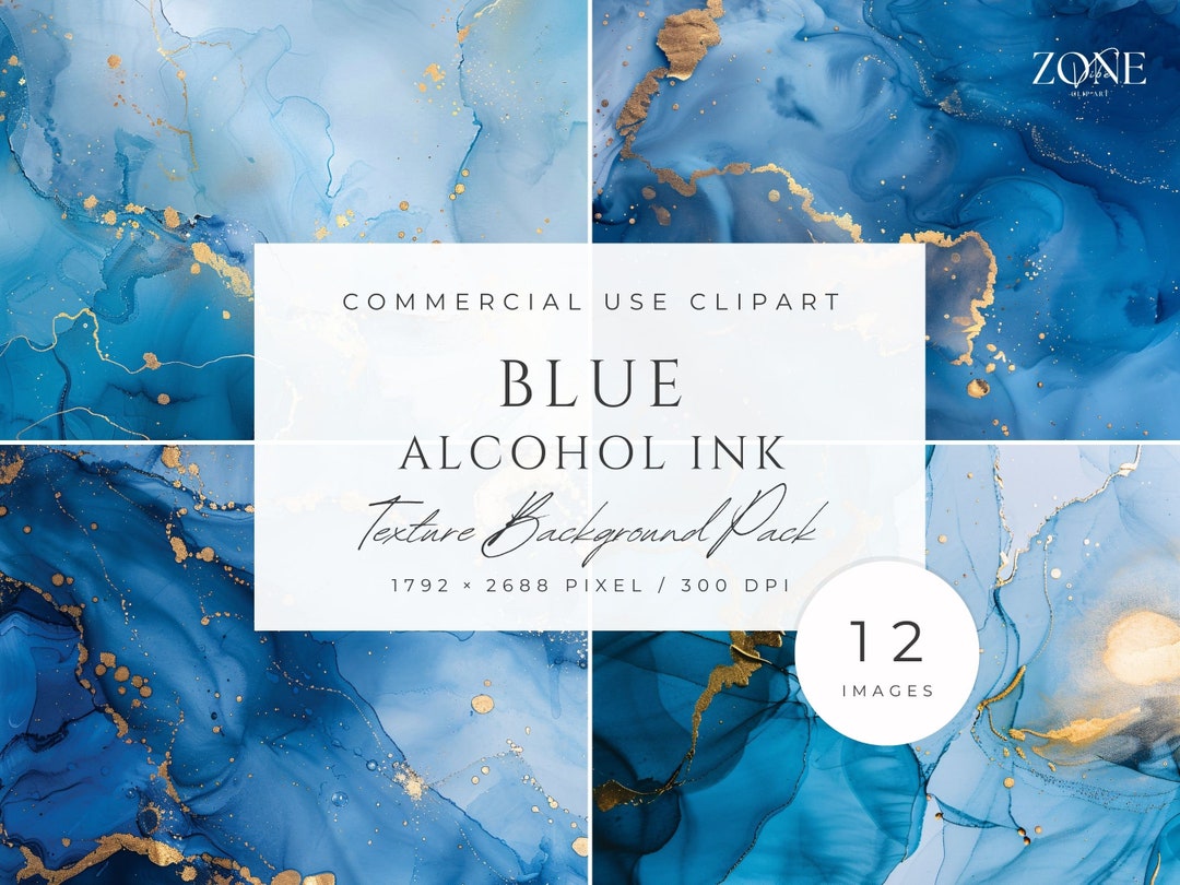 Blue & Gold Alcohol Ink Textures Background, Liquid Ink Clipart, Sky ...