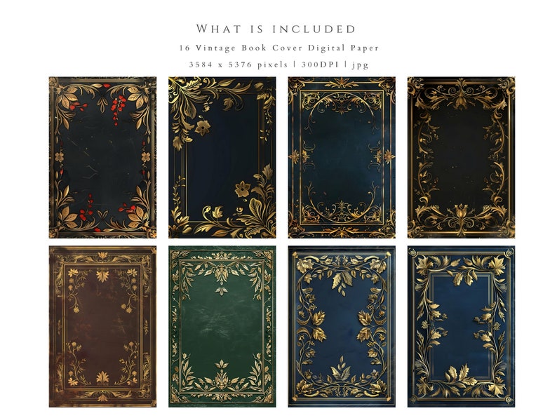 Book Covers Digital Paper for Ebook Mockup Vintage Gold Frame ...