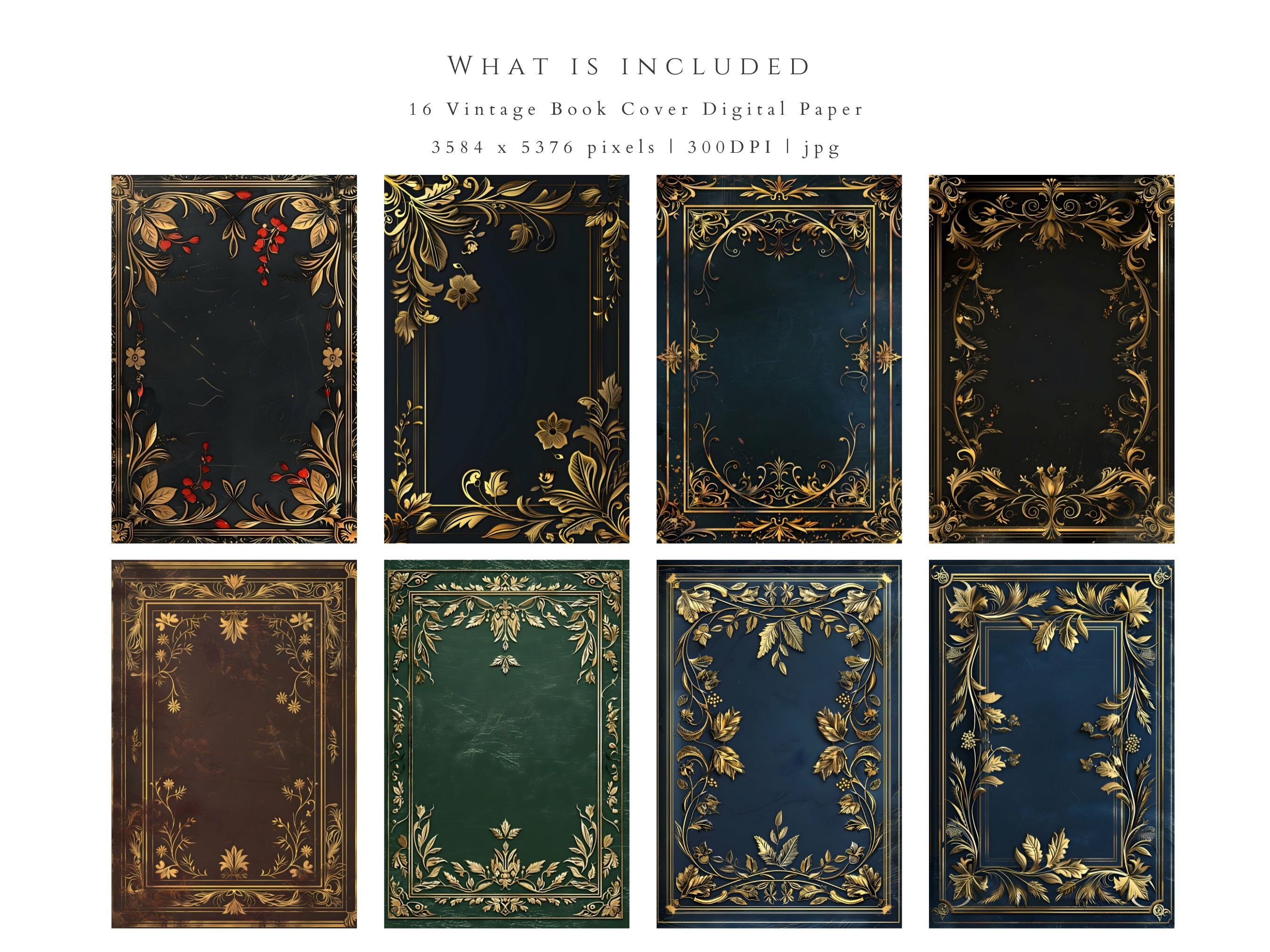 Book Covers Digital Paper for Ebook Mockup Vintage Gold Frame ...