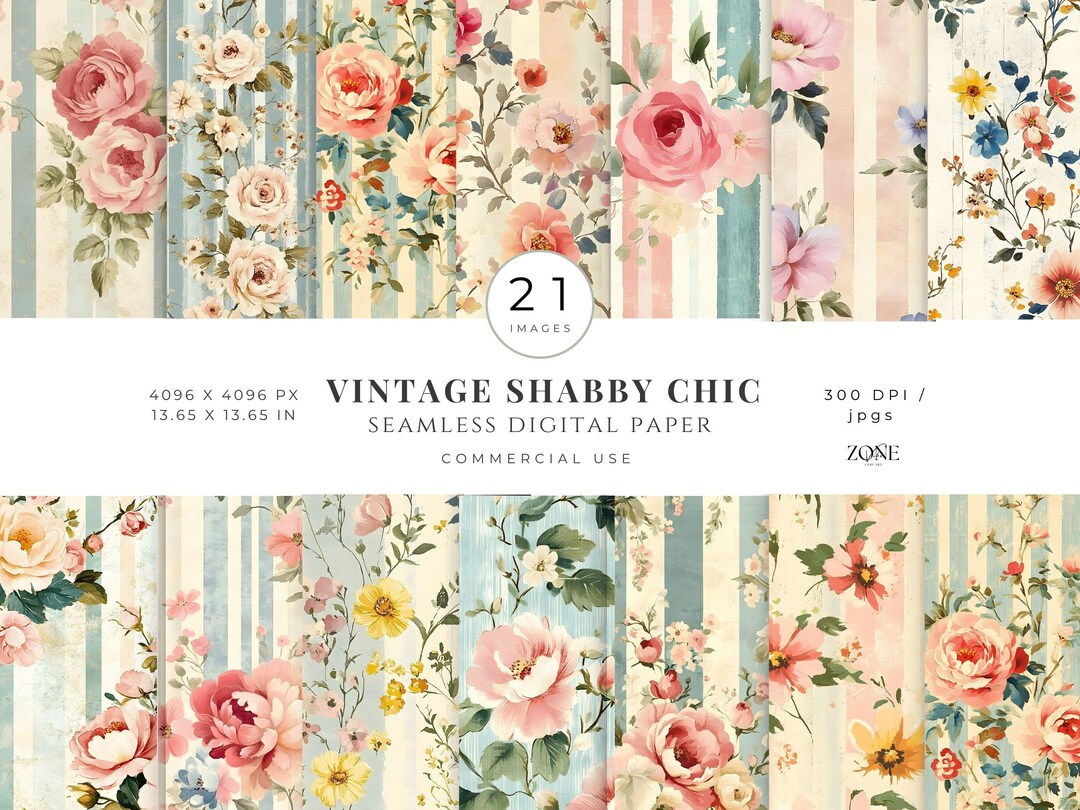 Vintage Shabby Chic Digital Papers, Damask Distressed Background ...
