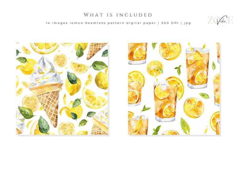 Watercolor Lemon Digital Paper Seamless Pattern, Lemon Print Collection ...