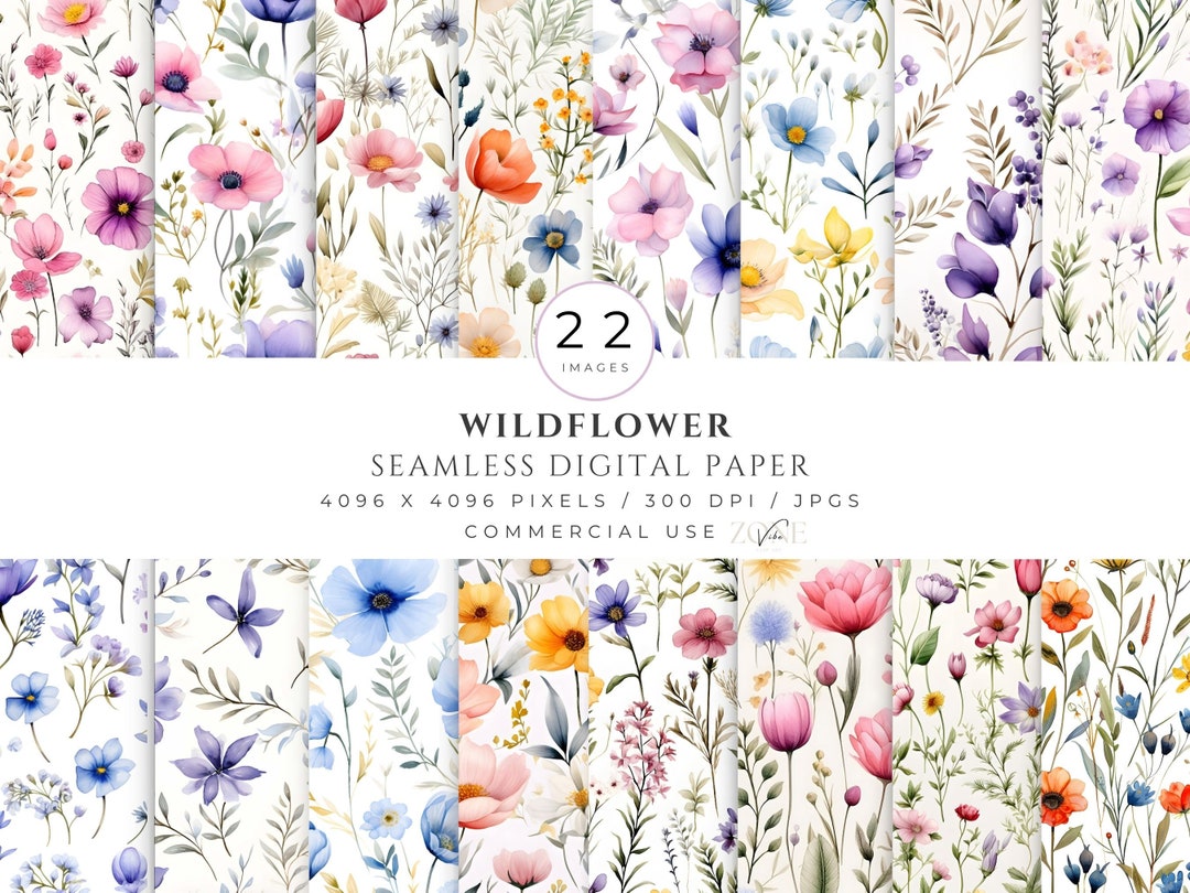 Watercolor Wildflowers Digital Paper Seamless Pattern Printable Spring ...