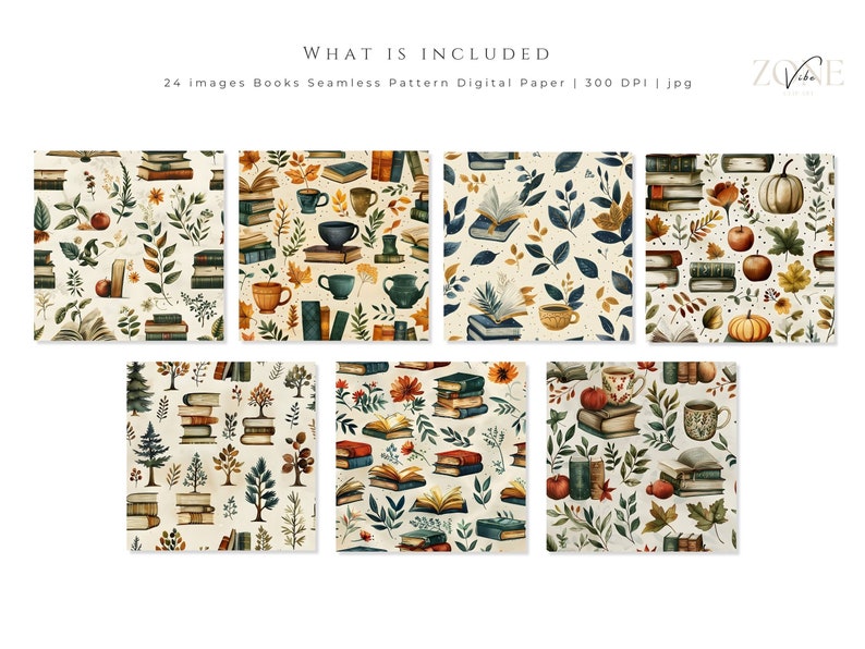 Books Digital Paper Pack Seamless Pattern Book Lovers Paper Crafting ...