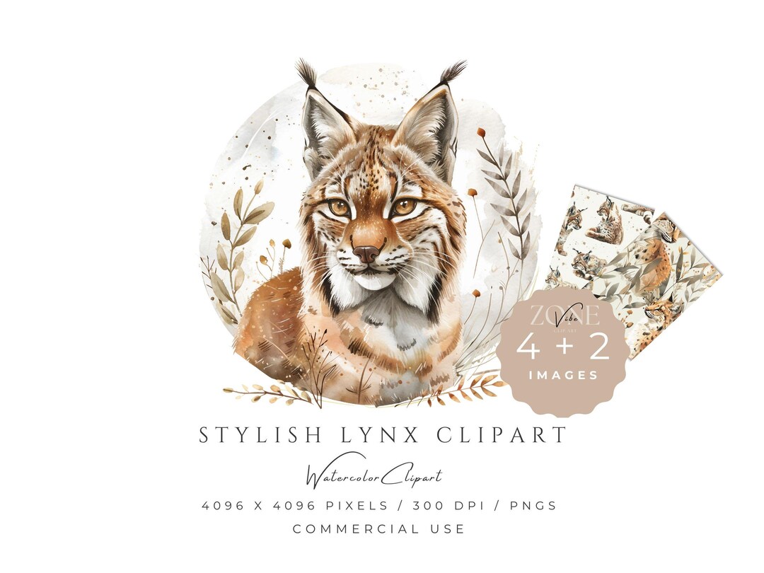 Canada Lynxes Clipart Digital Papers Set, Watercolor Wild Cat Png for ...