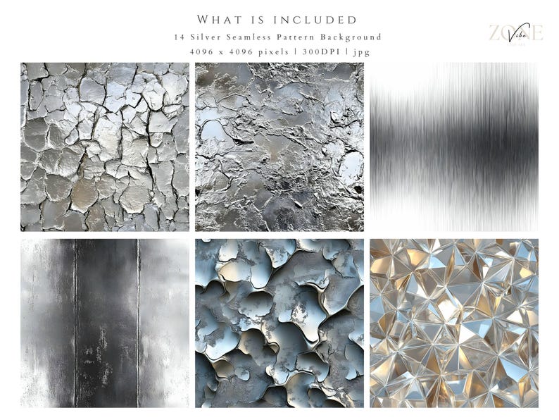 Silver Metallic Textures Digital Paper, Silver Seamless Pattern ...