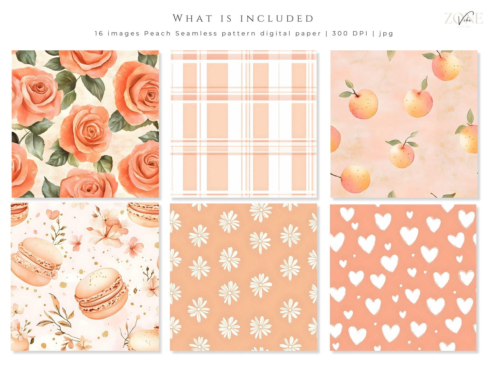 Peach Digital Paper Collection, Pastel Peach Pink Printable Scrapbook ...