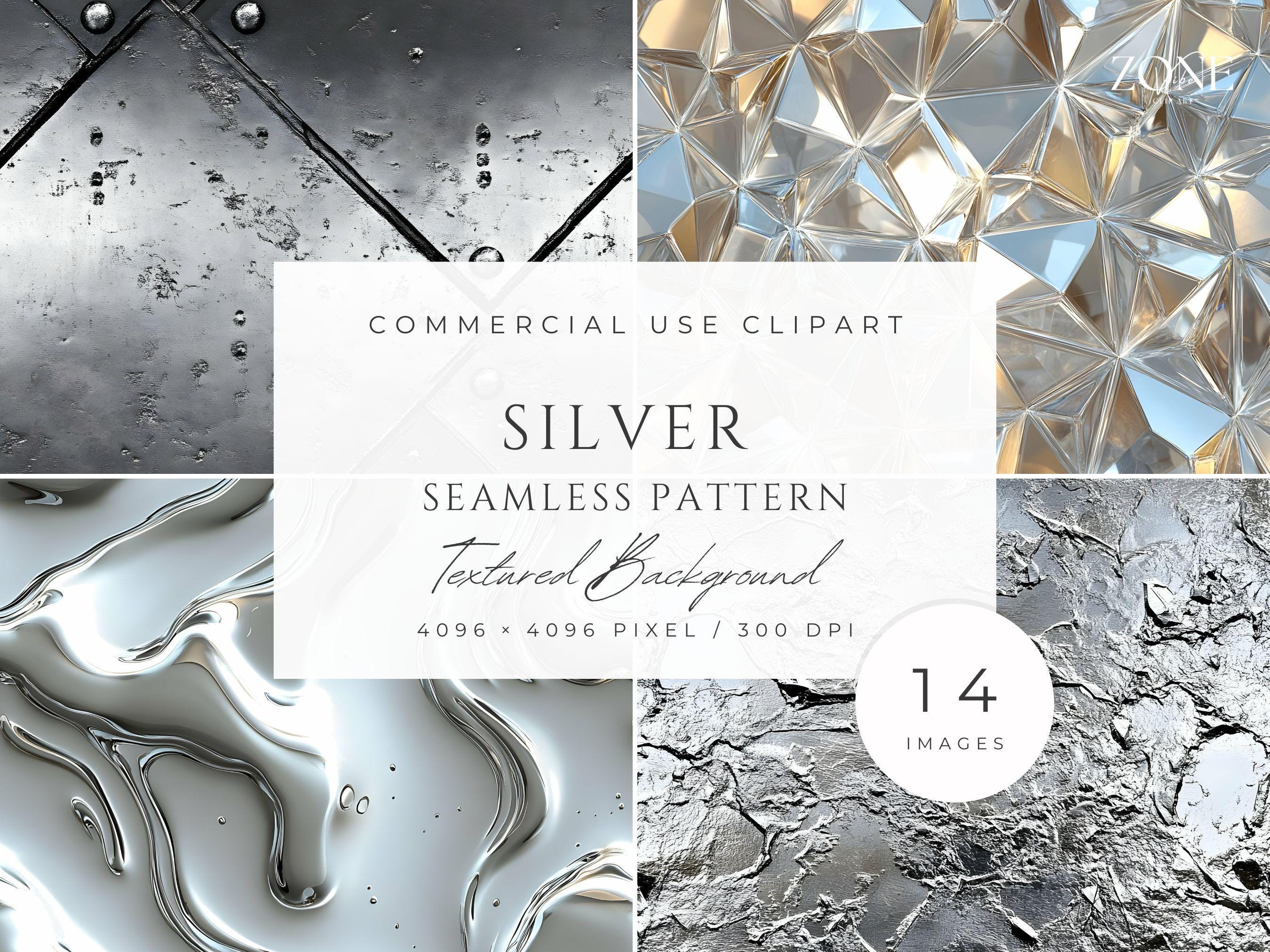 Silver Metallic Textures Digital Paper, Silver Seamless Pattern ...