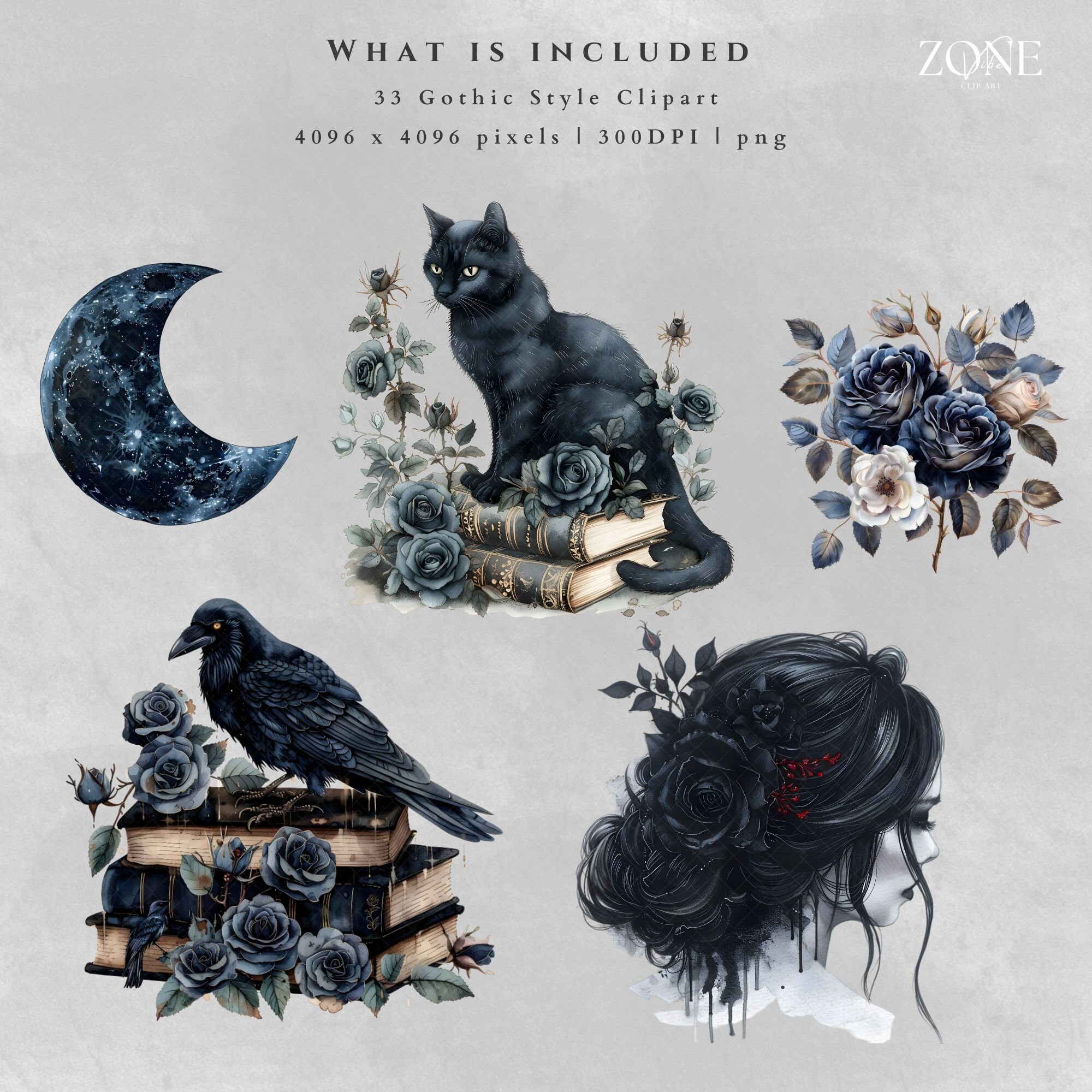 Watercolor Gothic Clipart, Dark Academia, Skulls Clipart, Mystical Digital Stickers, Gothic Art ...