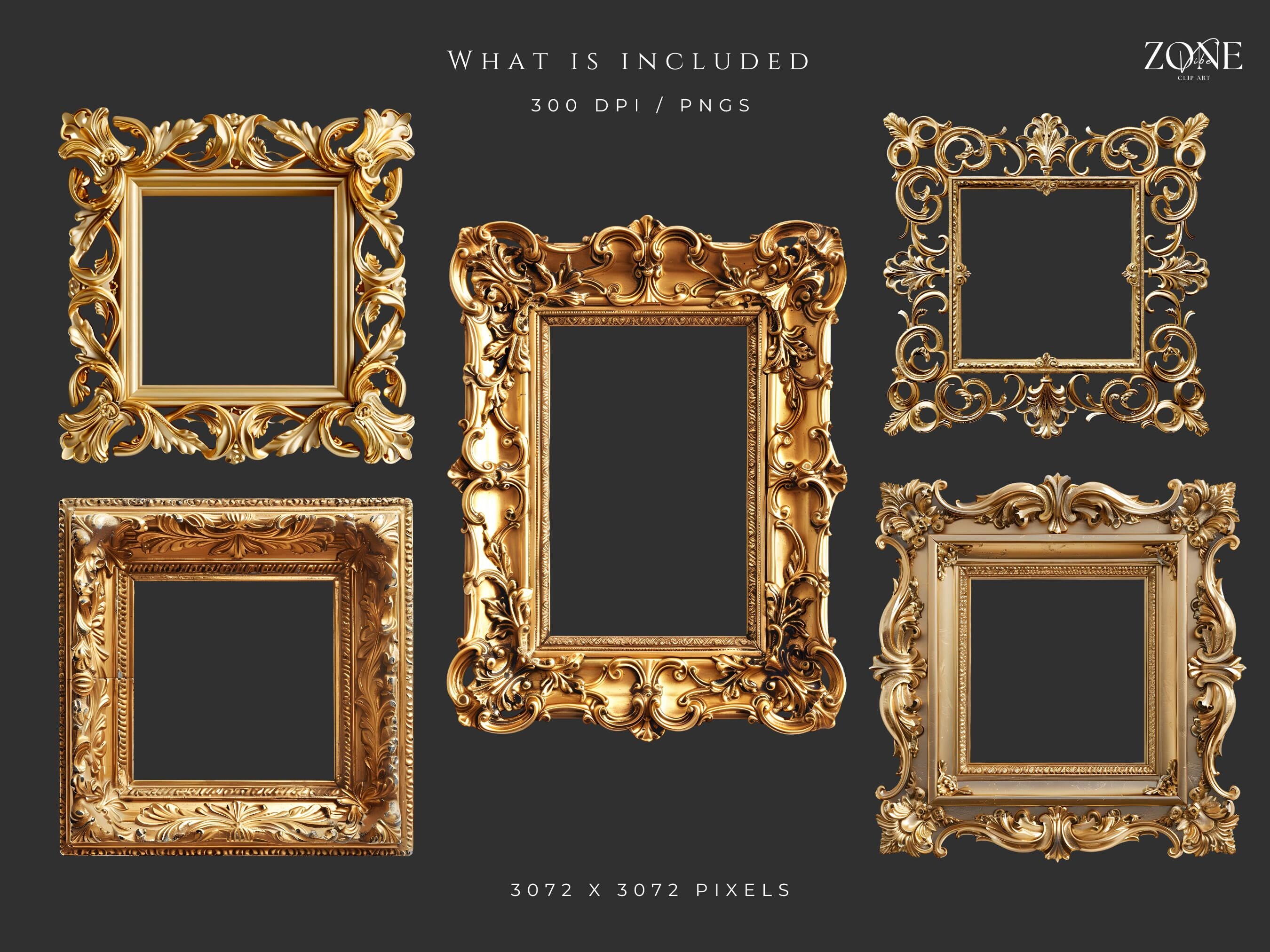 Vintage Gold Frames Clipart, Baroque Antique Frame Clip Art PNG, Junk ...